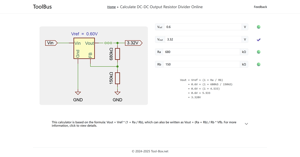 DC-DC Feedback Divider Calculator - ToolBus