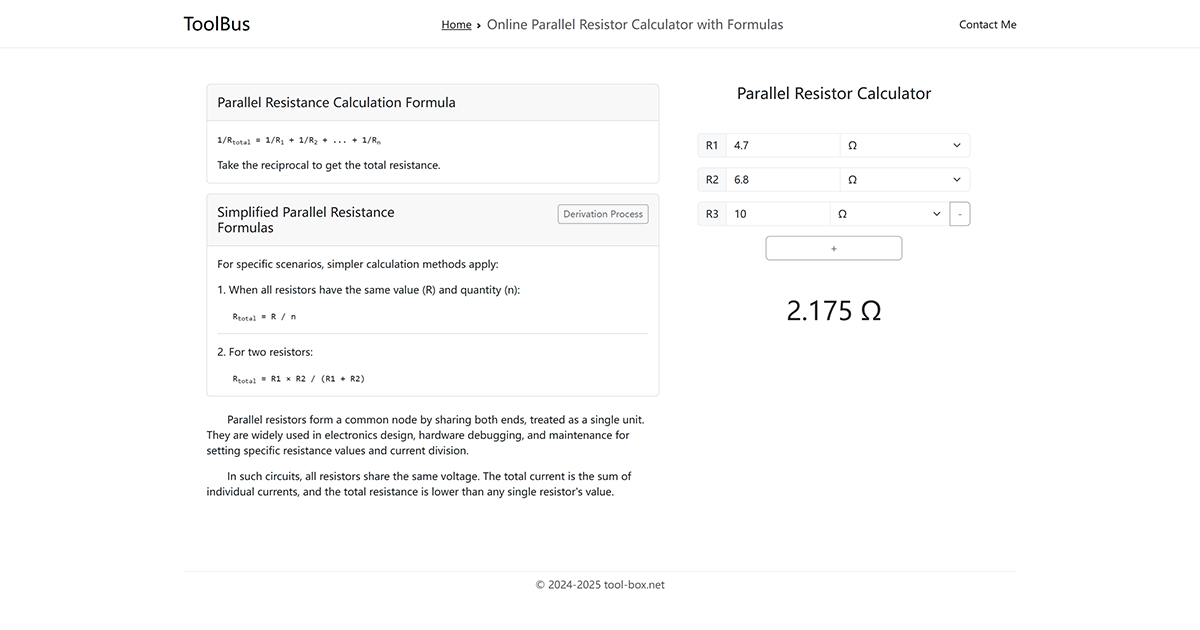 Parallel Resistor Calculator | Formula & Derivation - ToolBus