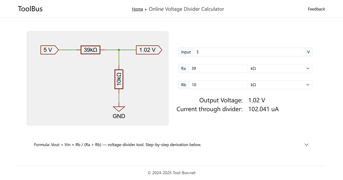Voltage Divider Calculator | Formula - ToolBus