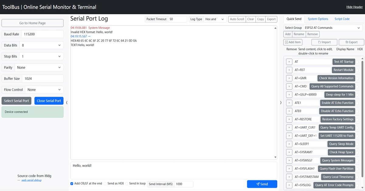 Web Serial Debug - Online Serial Monitor & Terminal - ToolBus